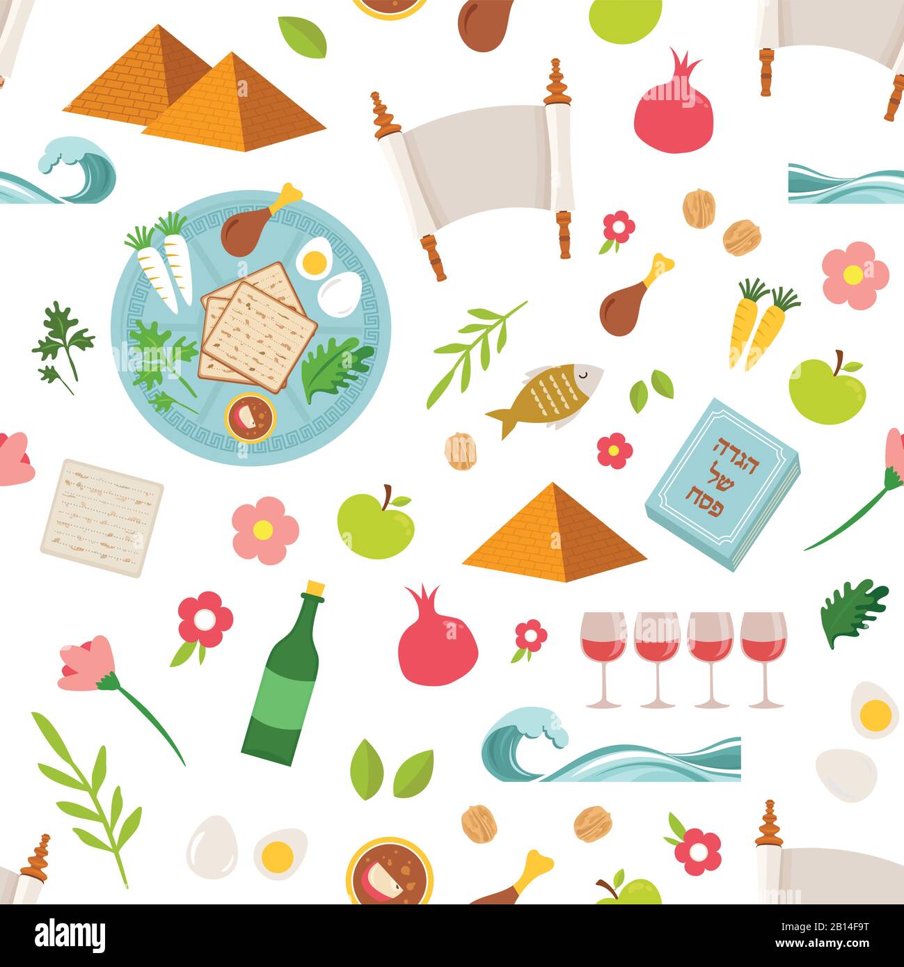 Pesah celebration concept , jewish Passover holiday seamless pattern ...