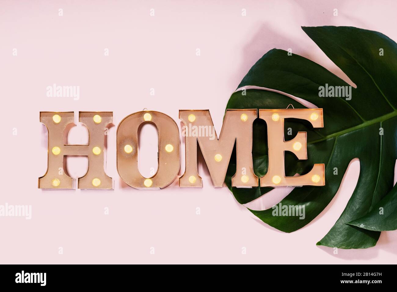 Idea of interior decoration with metal illuminated letters making home ...