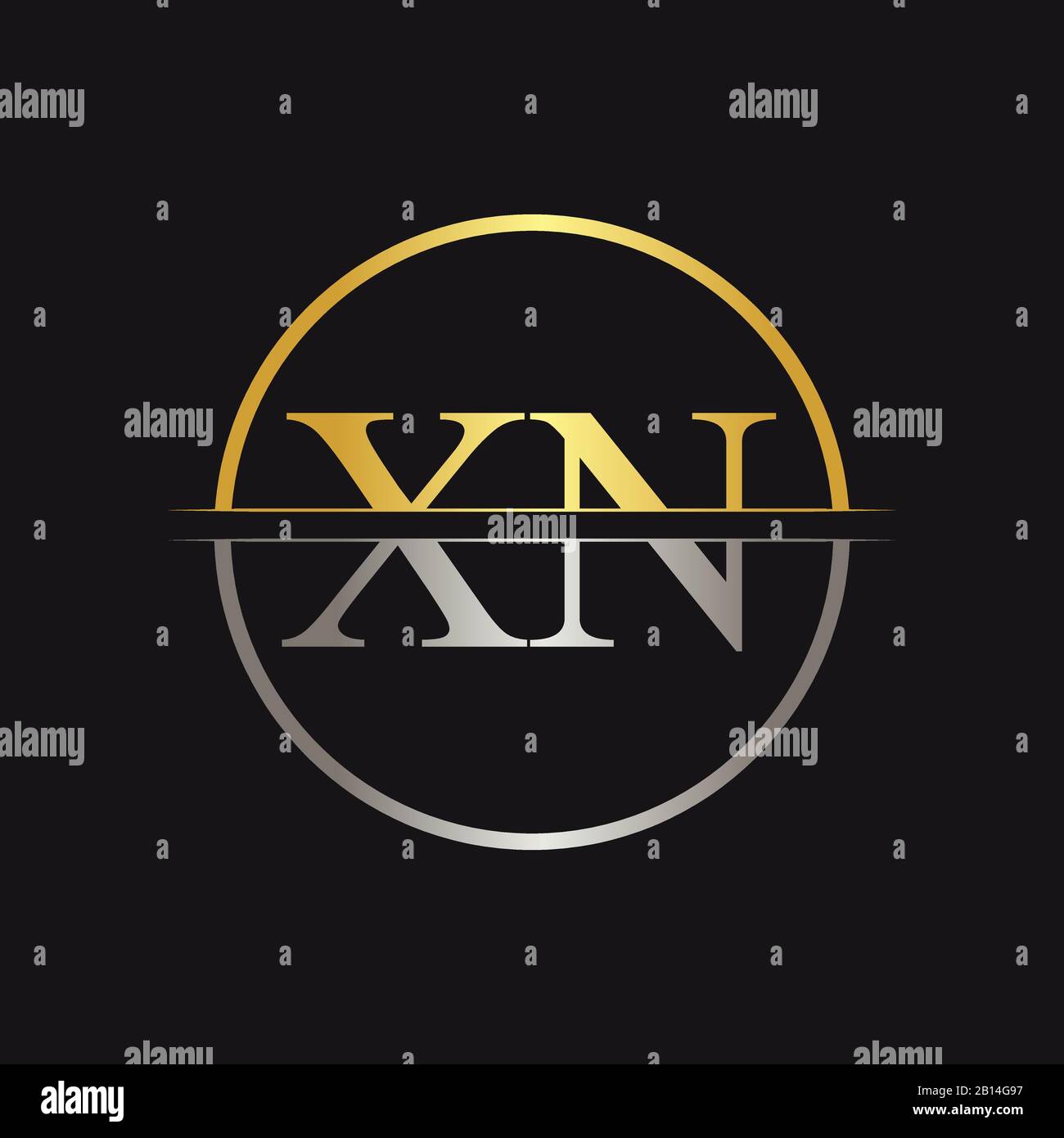 Creative Letter XN Logo Vector With Gold and Silver Colors. Abstract ...