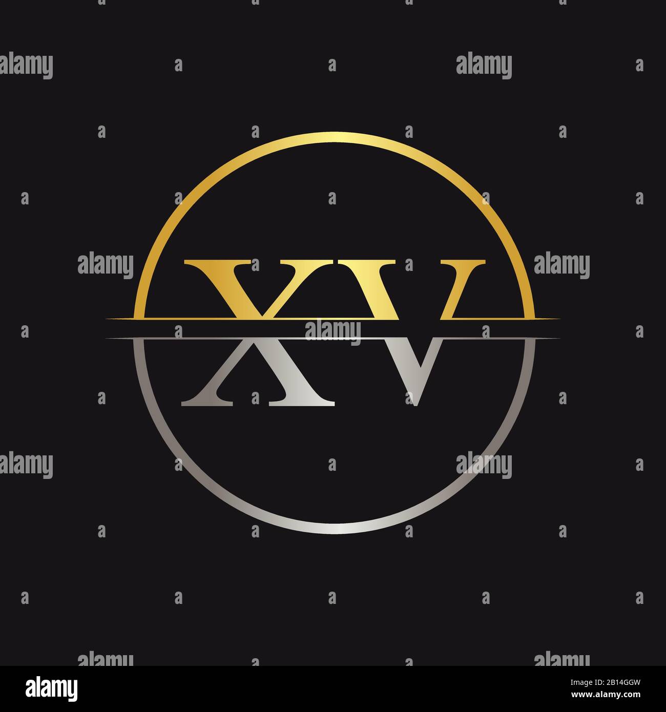 Creative Letter XV Logo Vector With Gold and Silver Colors. Abstract ...