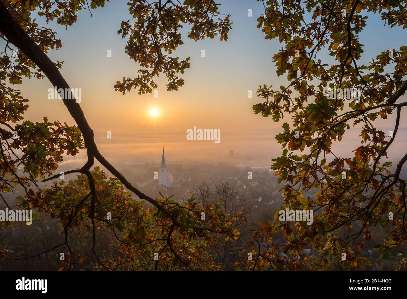 Colorful sunrise over misty valley hi-res stock photography and images ...