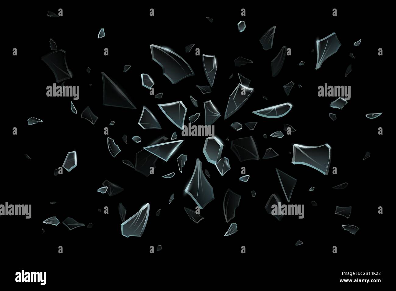 Scattered glass shatters. Pieces of glassy shards, broken window shard ...
