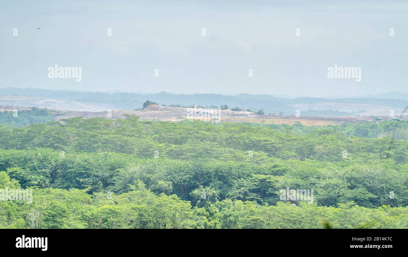 Open pit coal mining surrounded by tropical rain forest in Samarinda ...