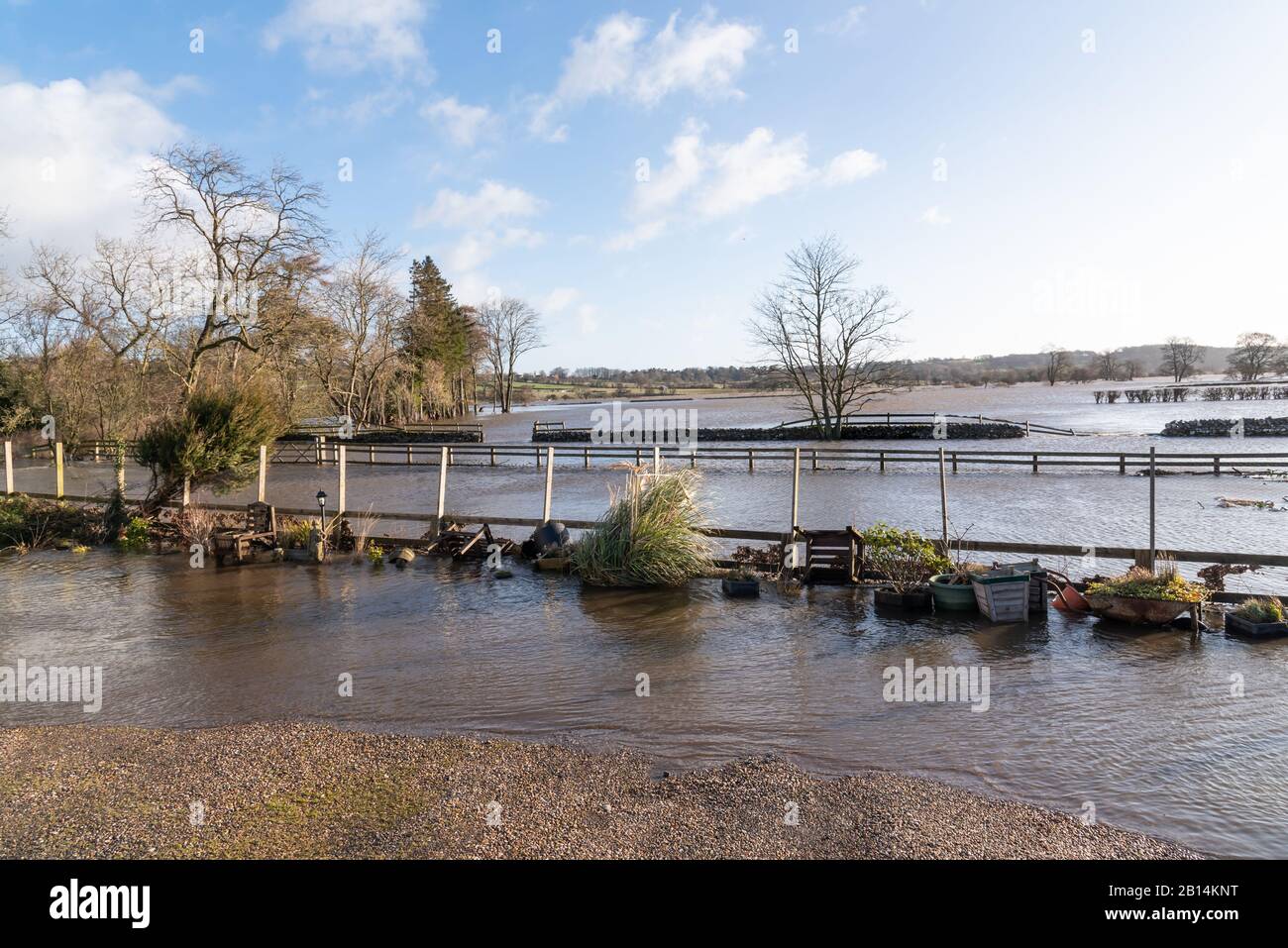 Flooded fields by Middleham bridge in North Yorkshire Stock Photo - Alamy