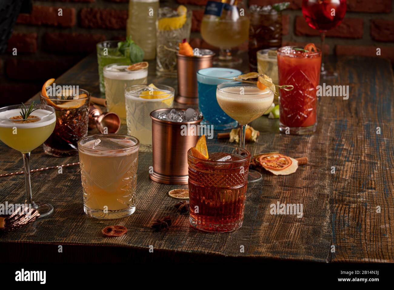 Many different multi-colored cocktails with different colors Stock ...