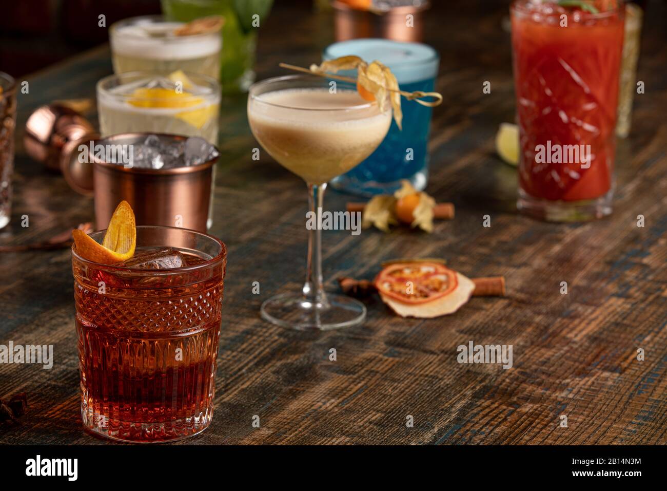 Many different multi-colored cocktails with different colors Stock ...