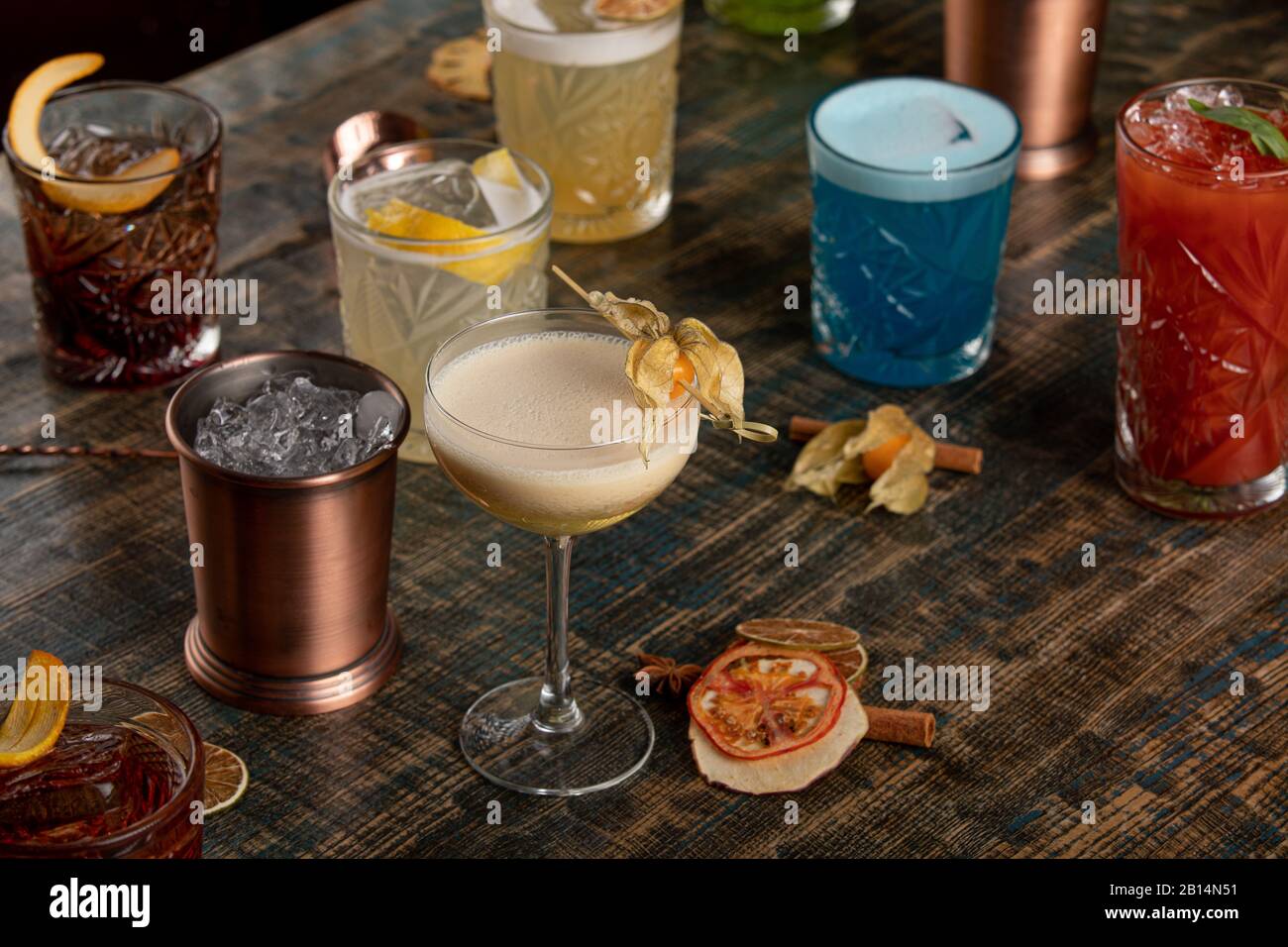 Many different multi-colored cocktails with different colors Stock ...