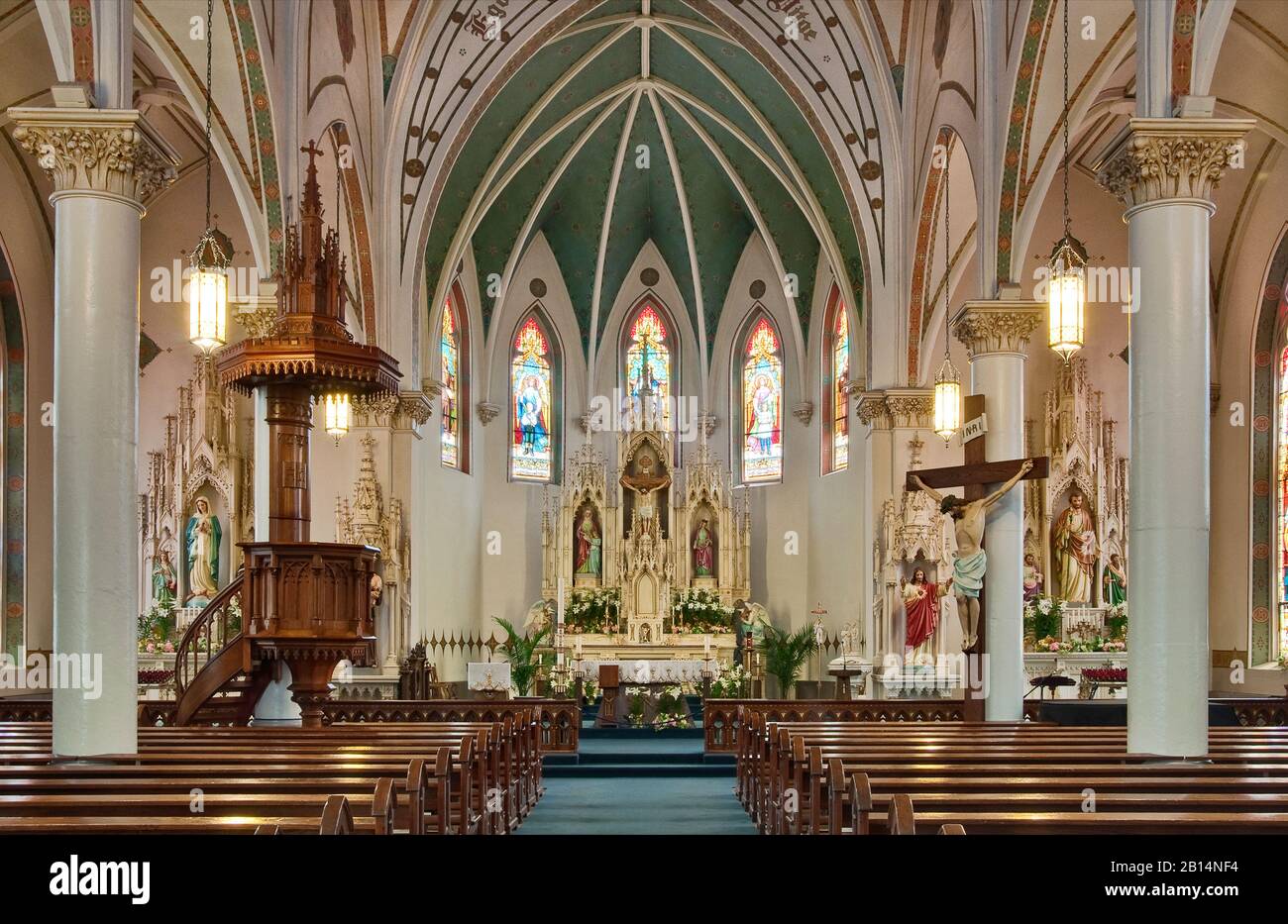 Interior of St. Mary Catholic Church, built 1906 in Fredericksburg ...