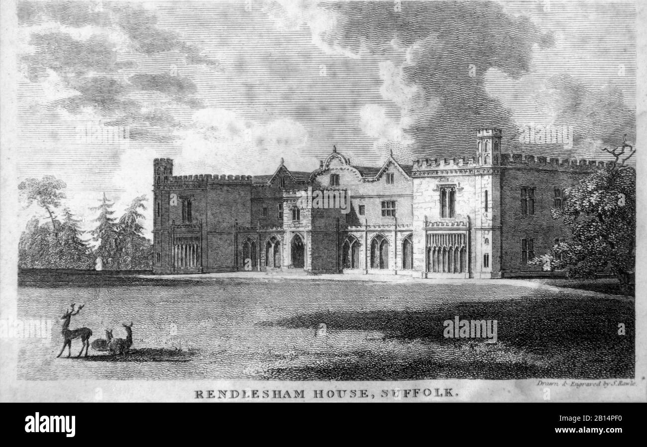 Old engraving of Rendlesham House, Suffolk, England, UK Stock Photo - Alamy
