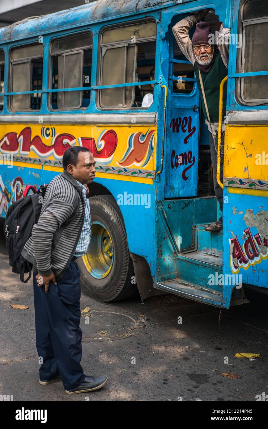Local bus in the street of the Kolkata, India, Asia Stock Photo - Alamy