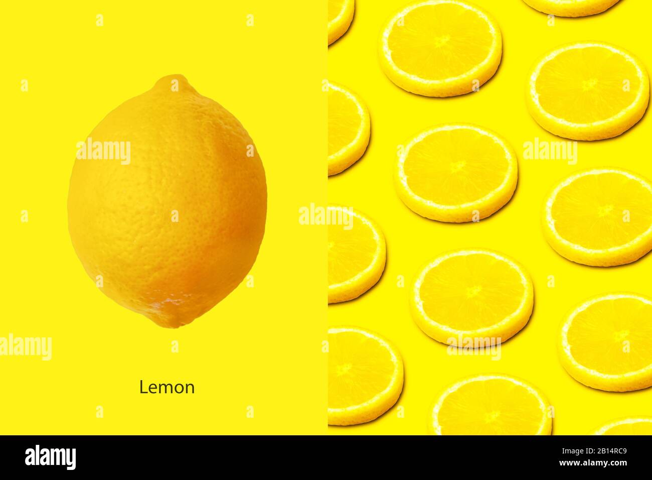 Creative layout made of slices lemon on yellow background Stock Photo ...