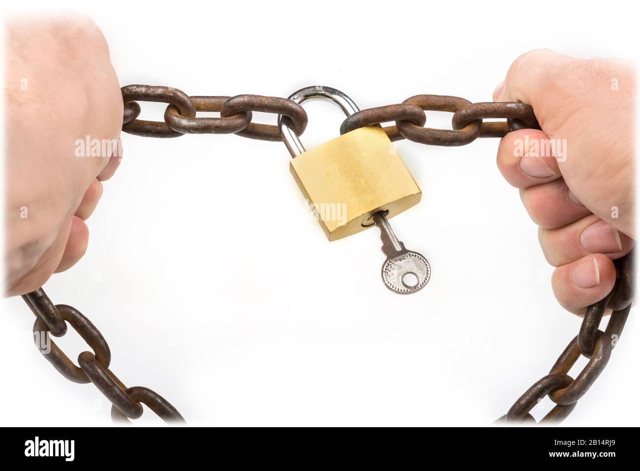 Tense chain and padlock with a key on a white Stock Photo - Alamy