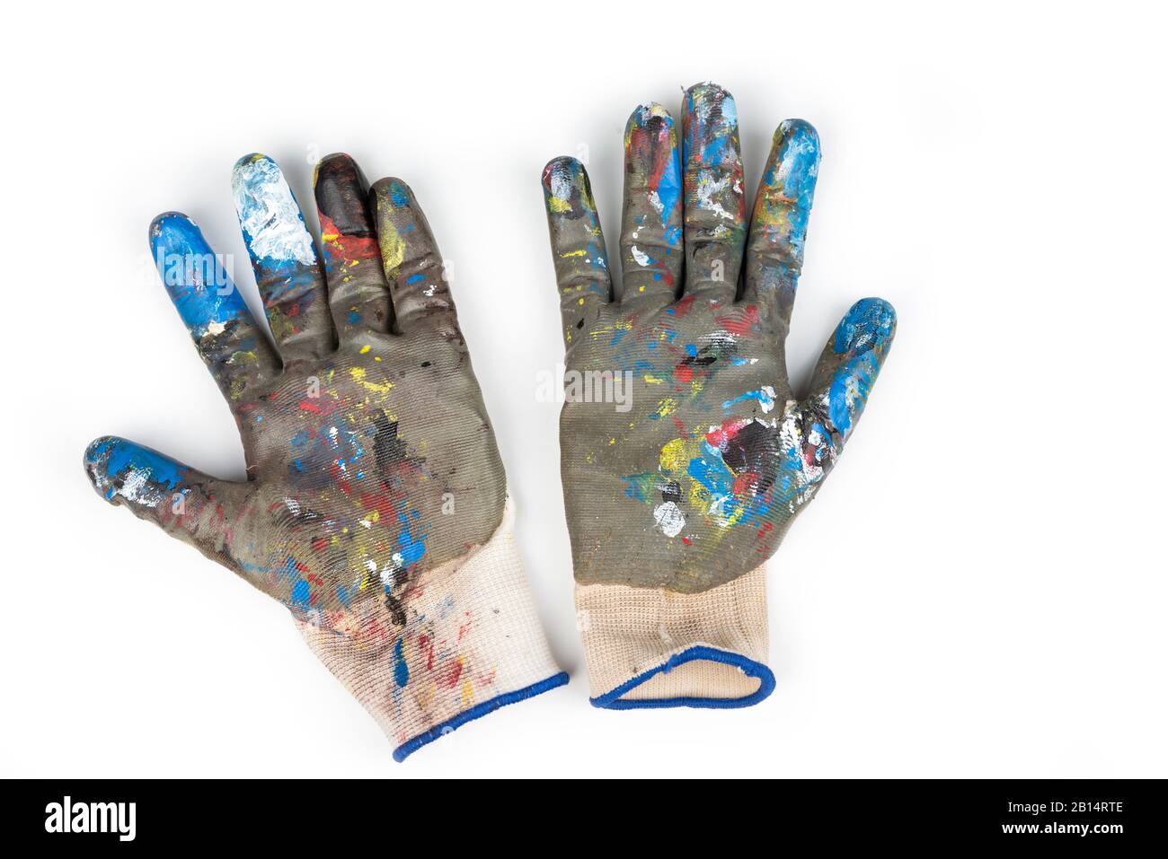 Dirty painter gloves on a white background Stock Photo - Alamy