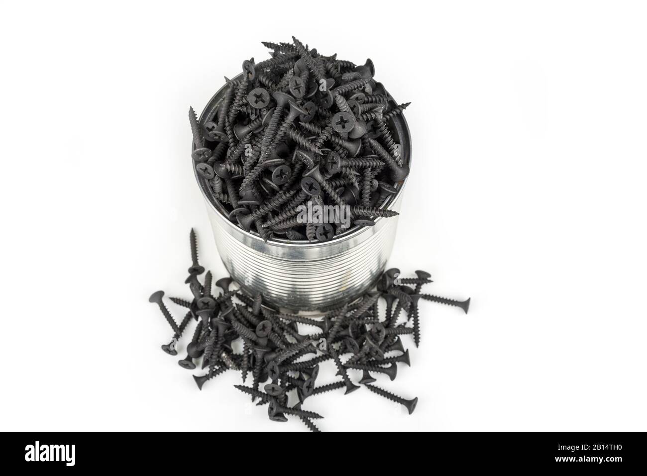 Closeup of a black spiral threaded screws for sheetrock or drywall with ...