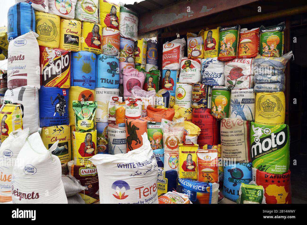 Rice bags on Food Market - Lomé - Togo - West Africa Stock Photo - Alamy