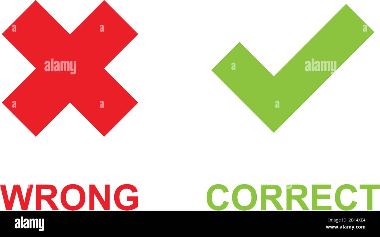 Check mark for correct and X sign for wrong, red and green colors ...