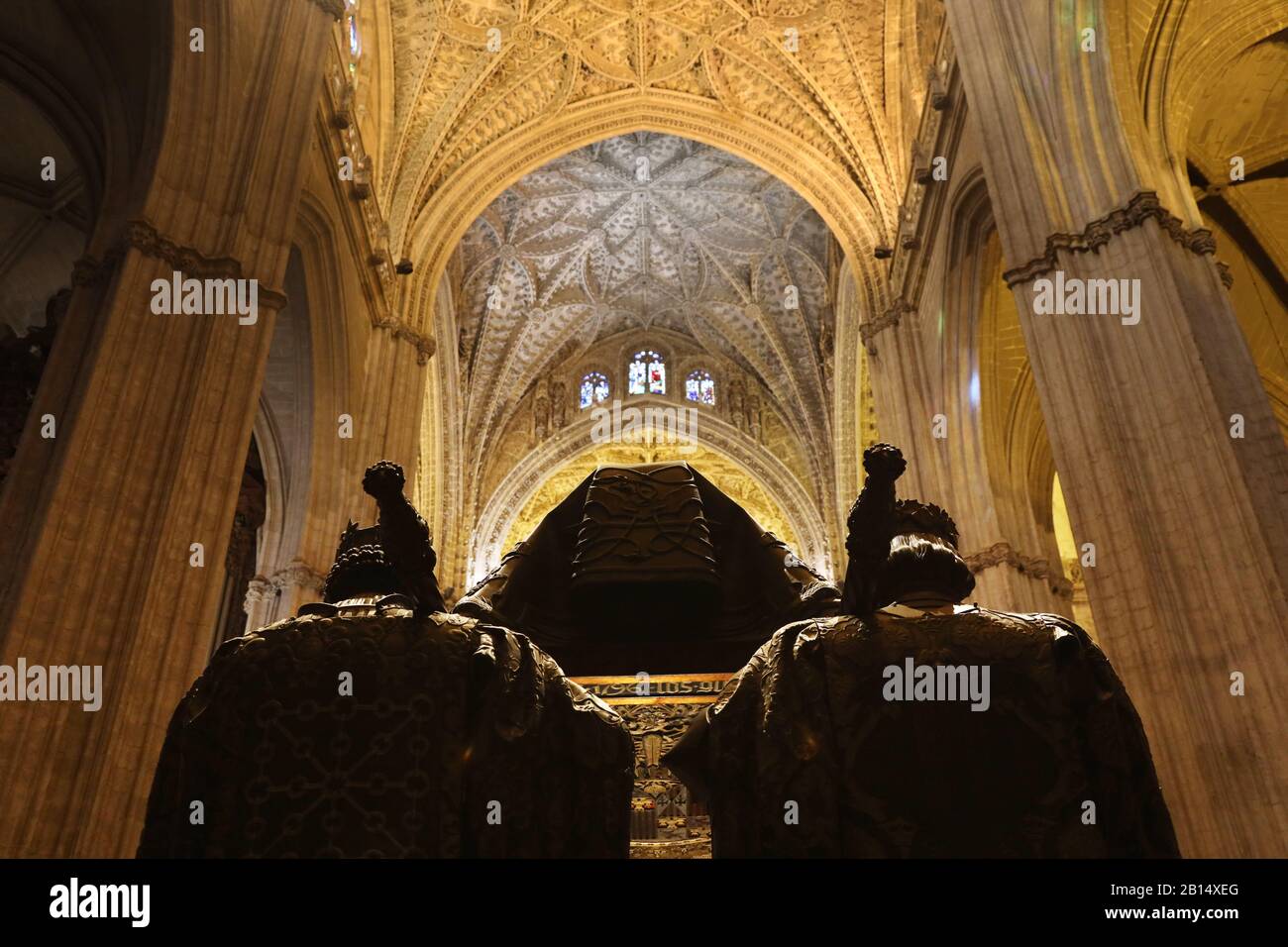 Back of the grave of Christopher Columbus in Seville Cathedral Stock ...