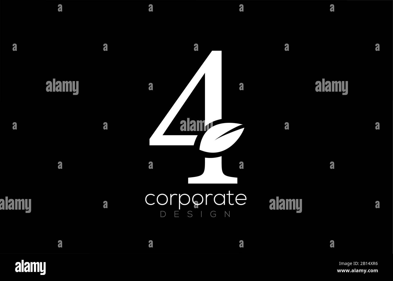 black and white number 4 four leaf logo icon design for company and ...