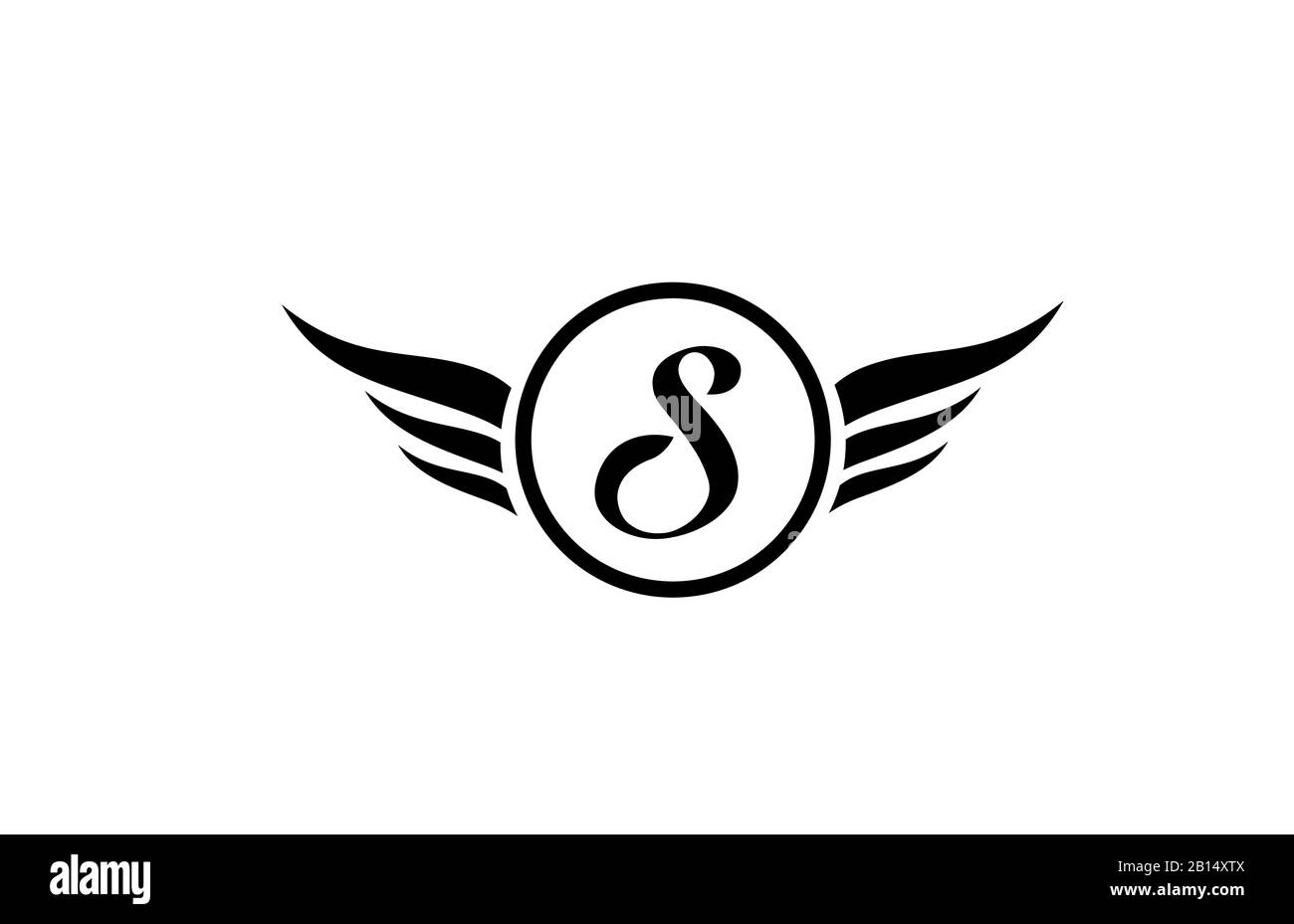 black and white S wing wings alphabet letter logo icon with circle for ...