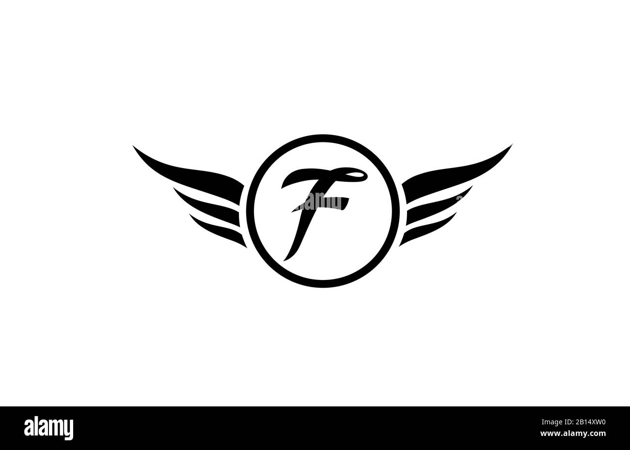 black and white F wing wings alphabet letter logo icon with circle for ...