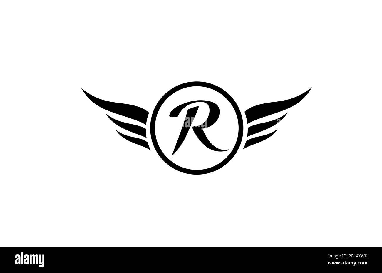 black and white R wing wings alphabet letter logo icon with circle for ...