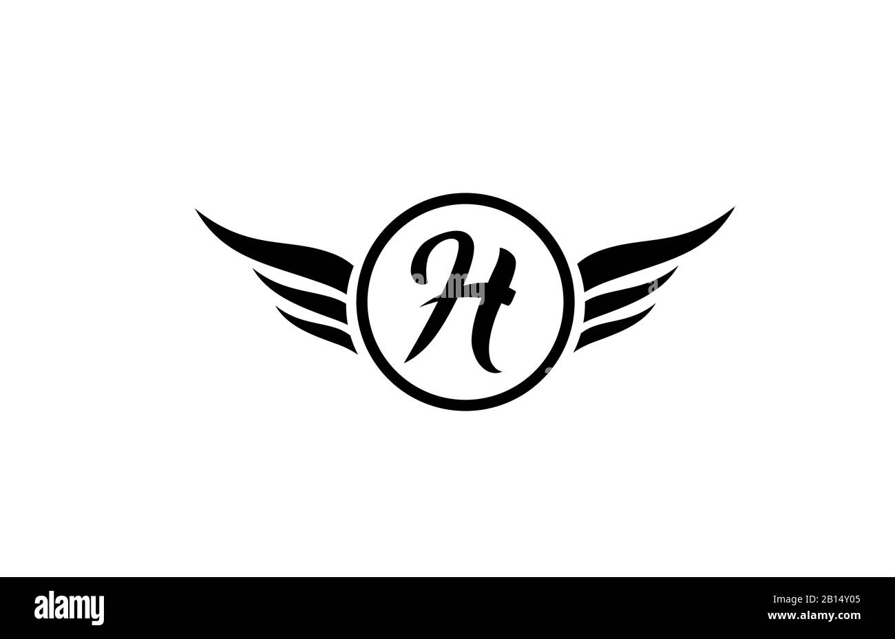 black and white H wing wings alphabet letter logo icon with circle for ...