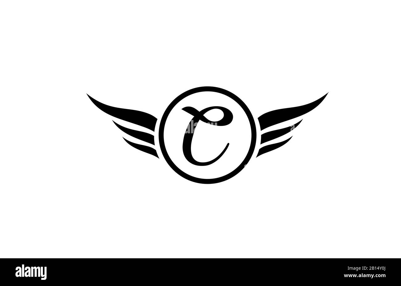 black and white C wing wings alphabet letter logo icon with circle for ...