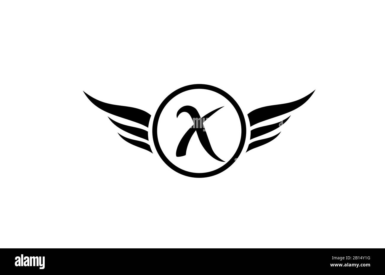 black and white X wing wings alphabet letter logo icon with circle for ...