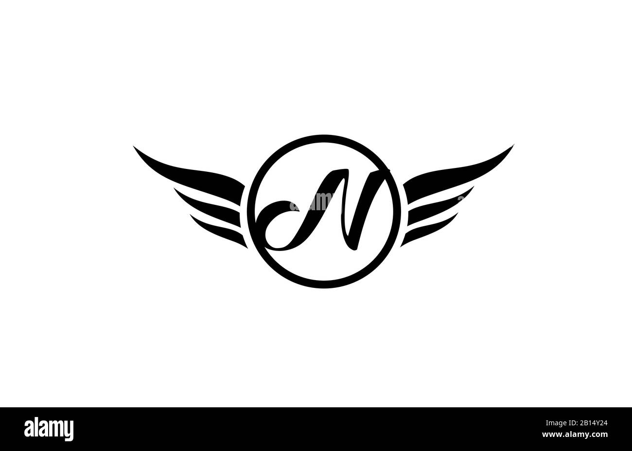 black and white N wing wings alphabet letter logo icon with circle for ...