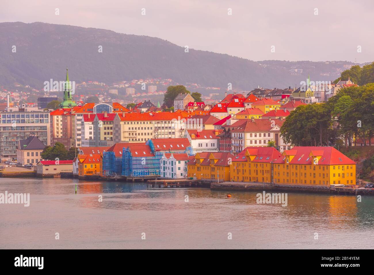 Bergen, Norway cityscape with colorful traditional houses and fjord ...