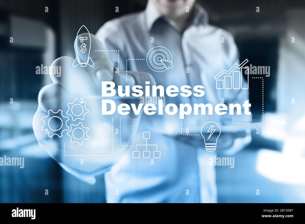 Business development concept, Strategy of growth on virtual screen ...