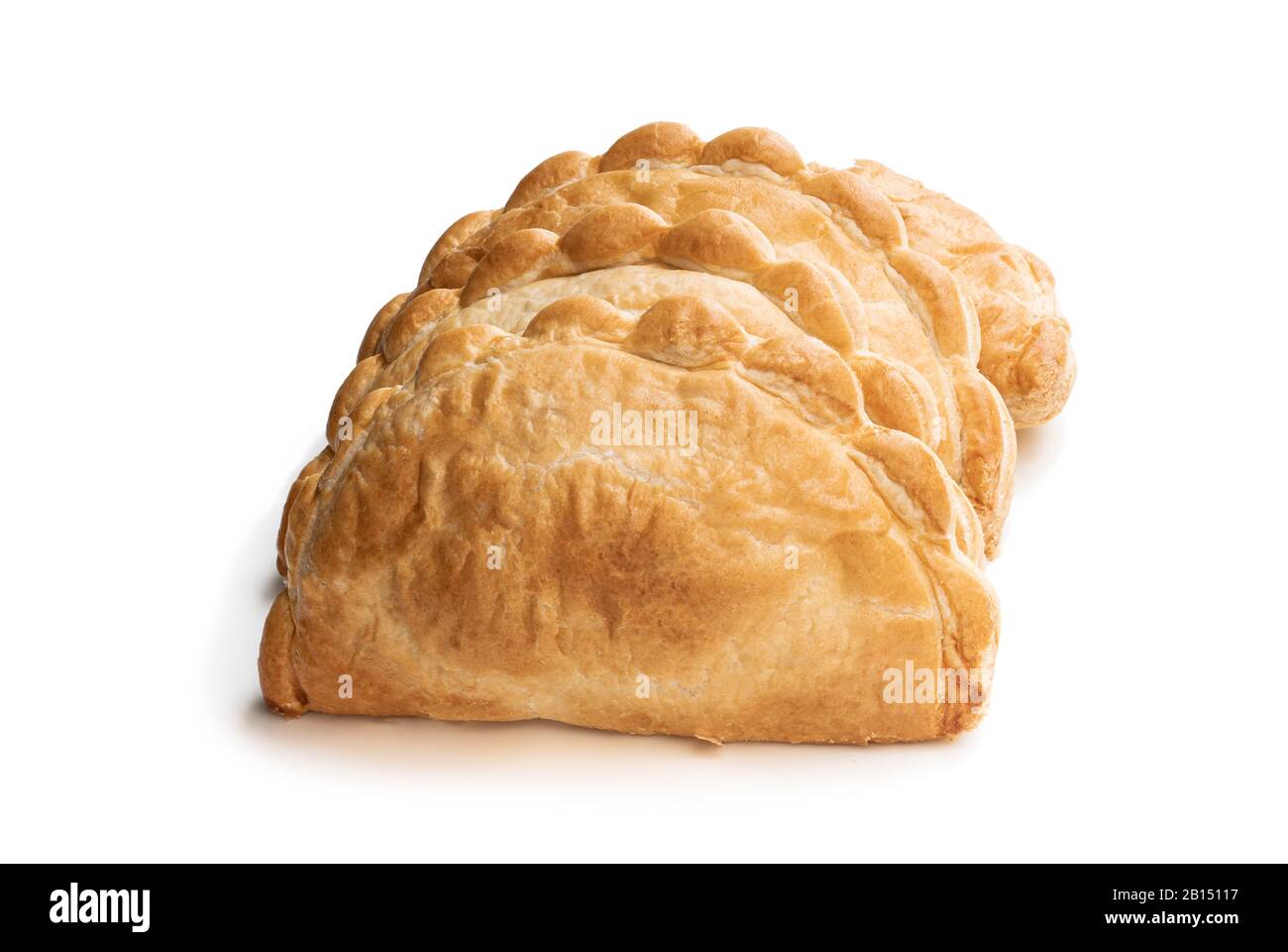 Homemade flaky pasty with mince meat filling isolated on white Stock ...