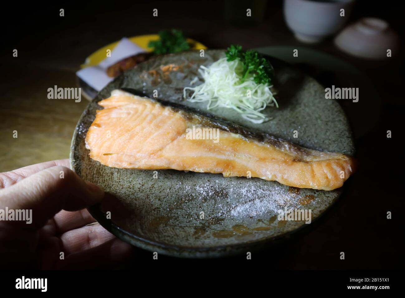 grilled salmon,salmon steak or Yaki Sake in Japanese food Stock Photo ...