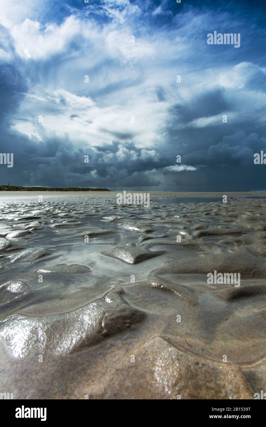 rain clouds over the North Sea, Netherlands, Frisia, Vlieland Stock ...