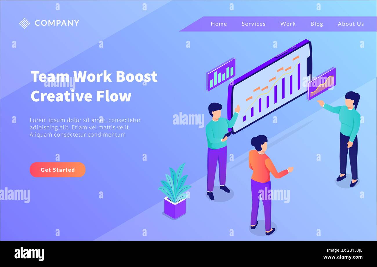 team work creative analyze data graph and chart for website template or landing homepage vector ...