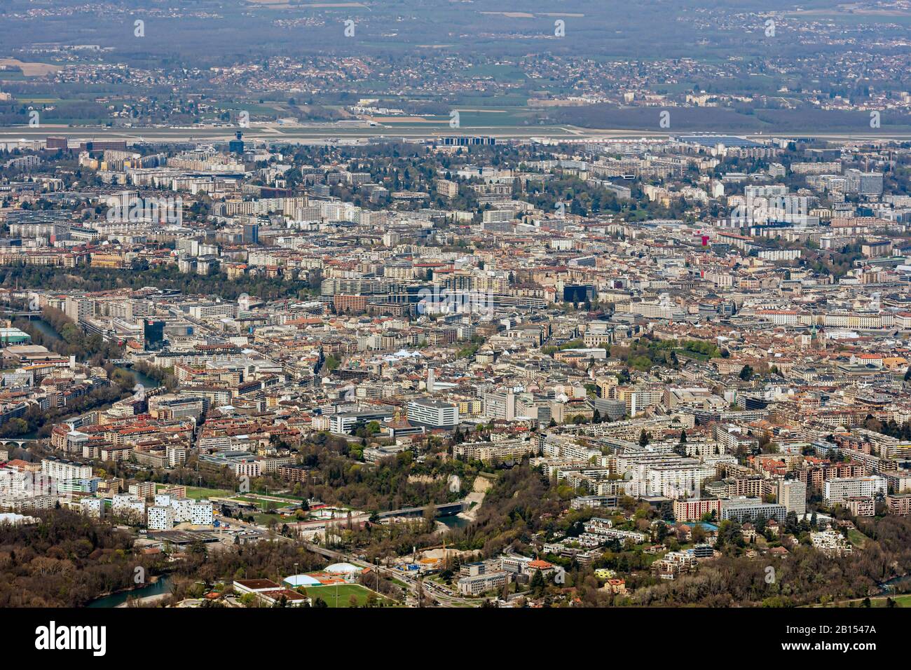 Geneva, Switzerland - April 14, 2019: View of Geneva and its suburbs ...