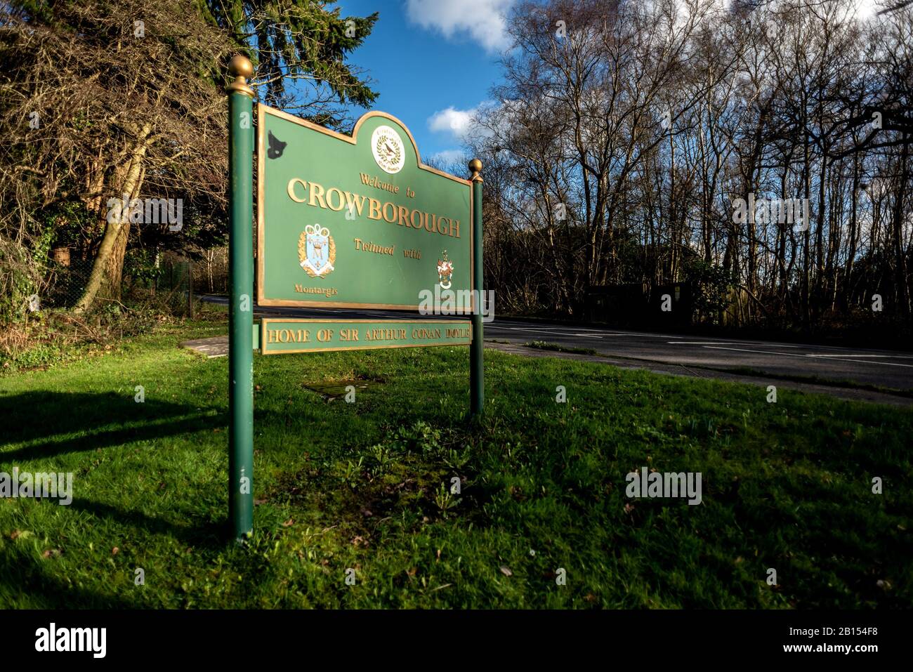 Signage on the road into Crowborough Stock Photo - Alamy