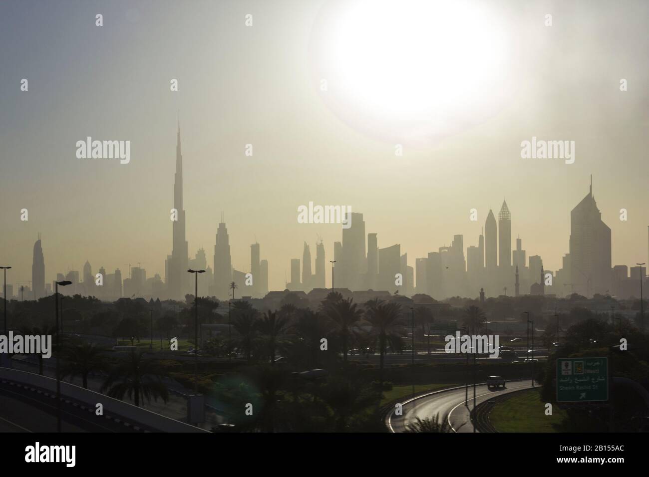 Skyscrapers dubai street architecture road evening sunset hi-res stock ...