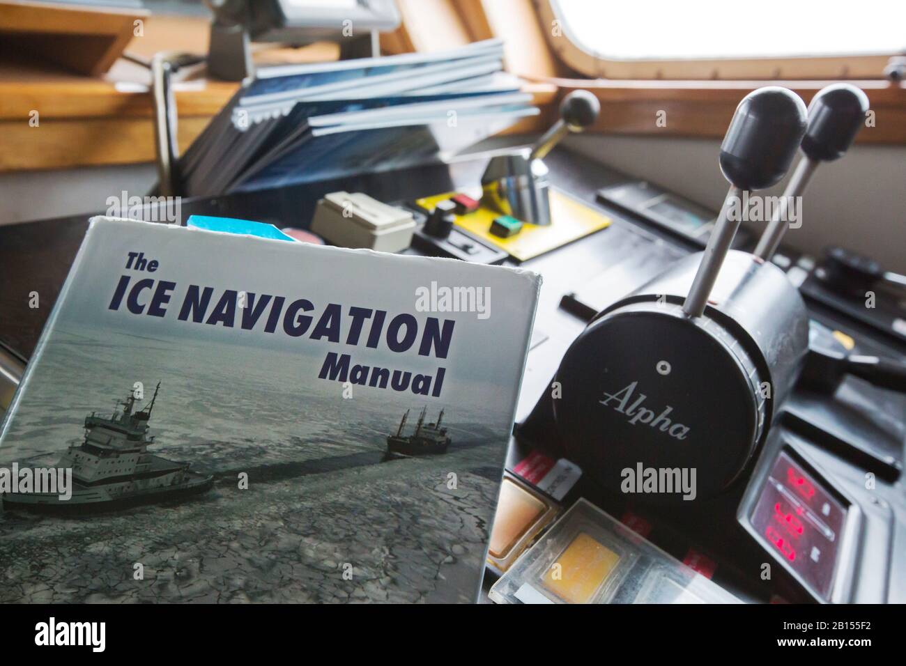An ice navigation manual onboard an expedition cruise ship in Antarctica Stock Photo - Alamy