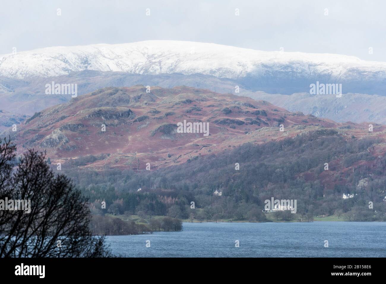 Cumbria, UK. 23rd Feb, 2020. UK weather .Snow on fells above the ...