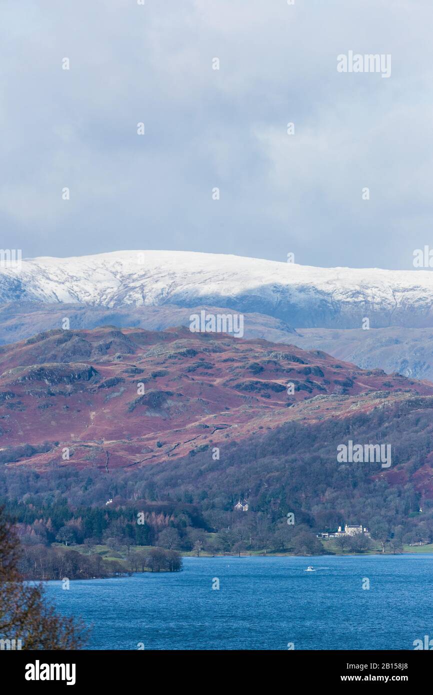 Cumbria, UK. 23rd Feb, 2020. UK weather .Snow on fells above the ...