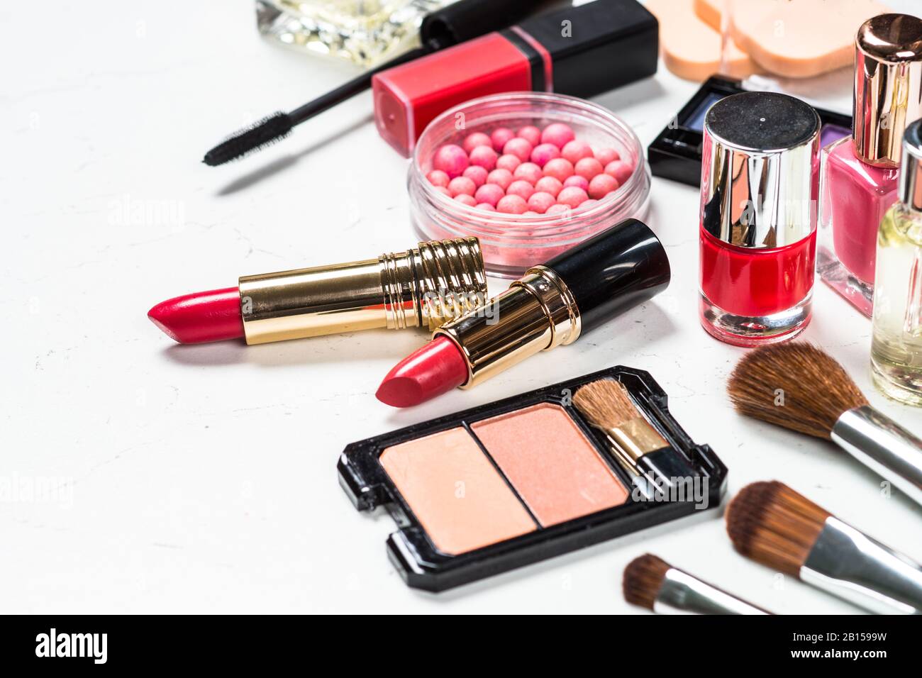 Makeup professional cosmetics on white background Stock Photo - Alamy