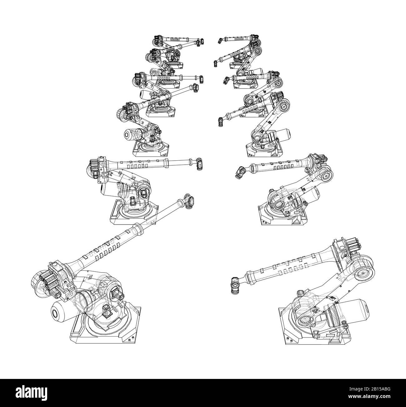 A industral robots manipulators. Blueprint style. Vector rendering from ...