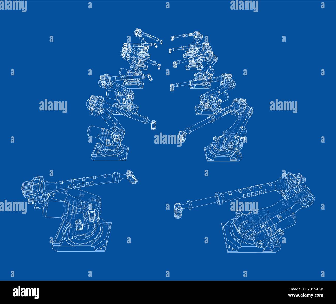 A industral robots manipulators. Blueprint style. Vector rendering from ...