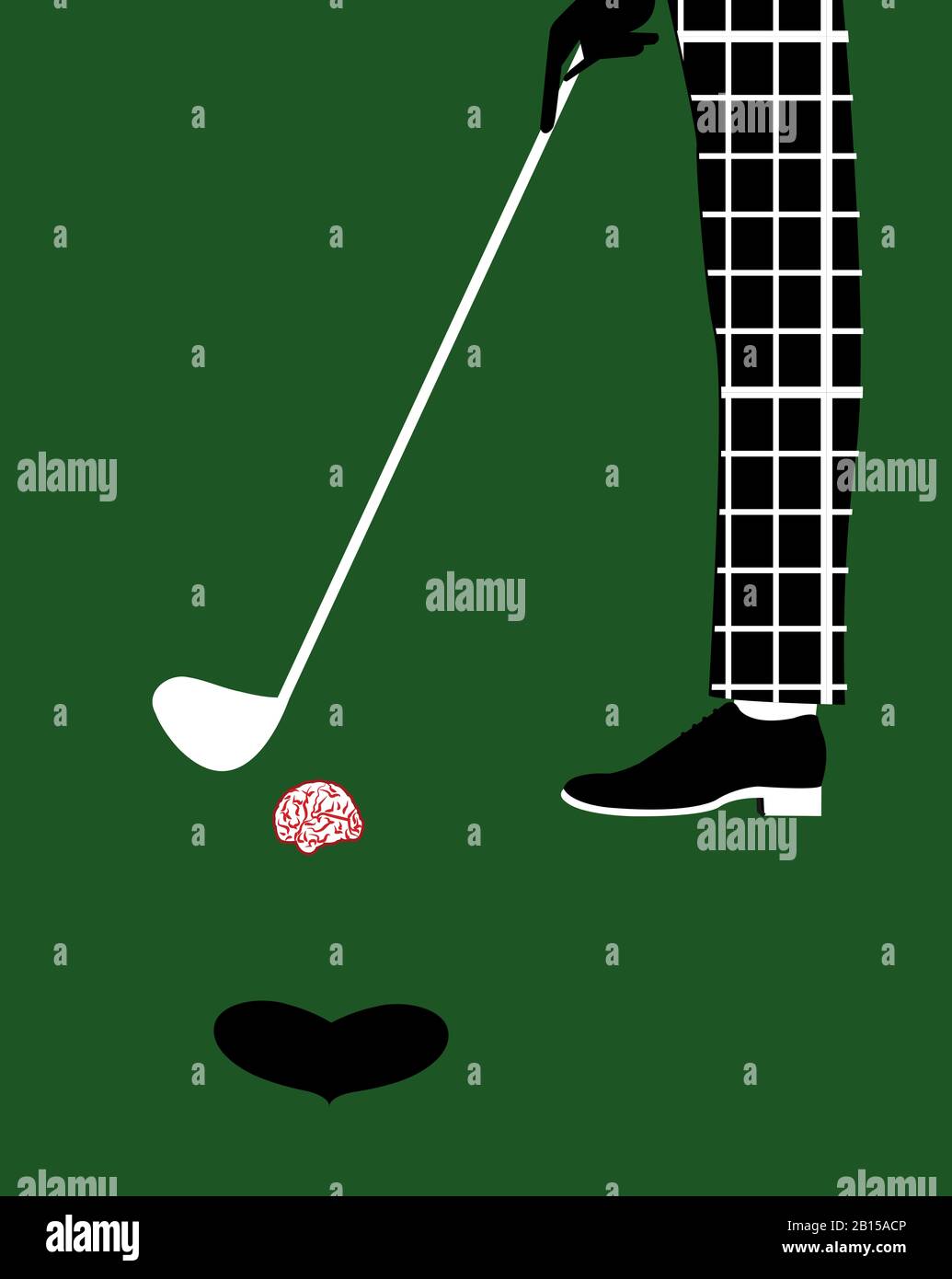 illustration of a man playing golf with a brain and the hole being the ...