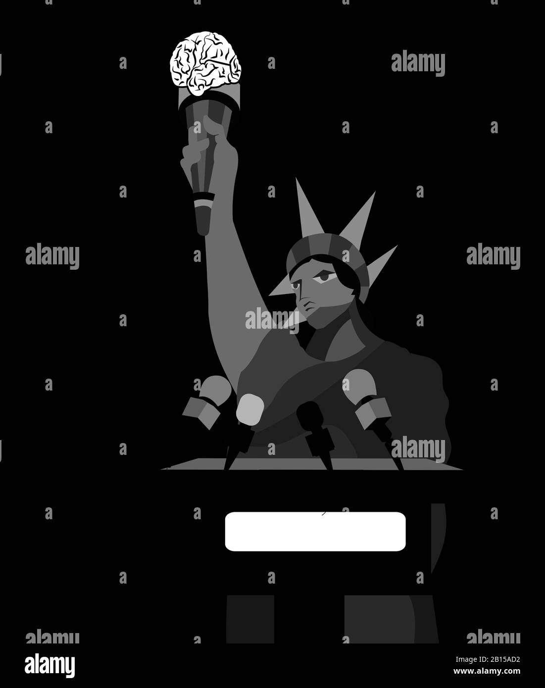 illustration of statue of liberty with a torch with a brain as a flame ...