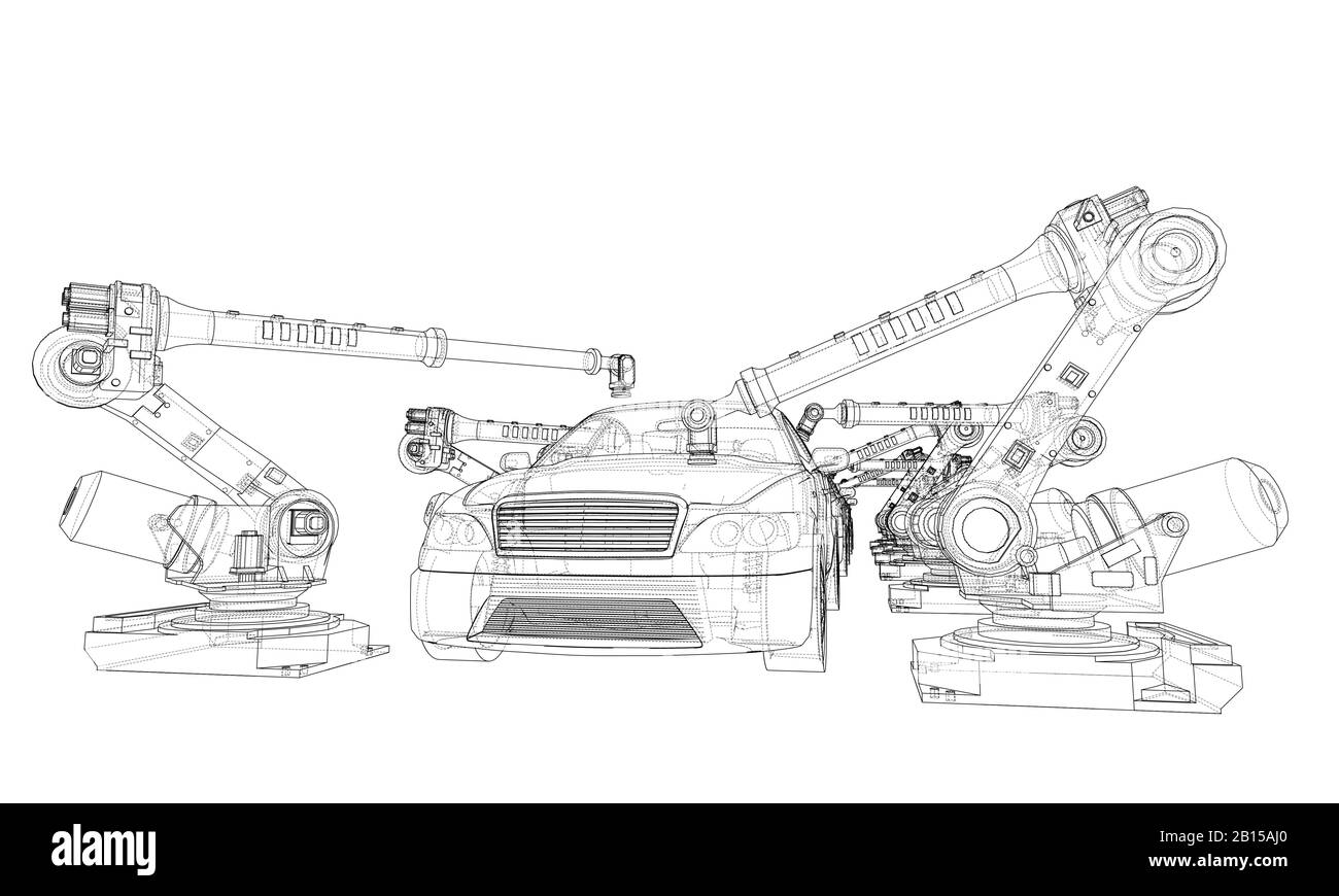 Assembly of motor vehicle. Robotic equipment makes Assembly of car ...