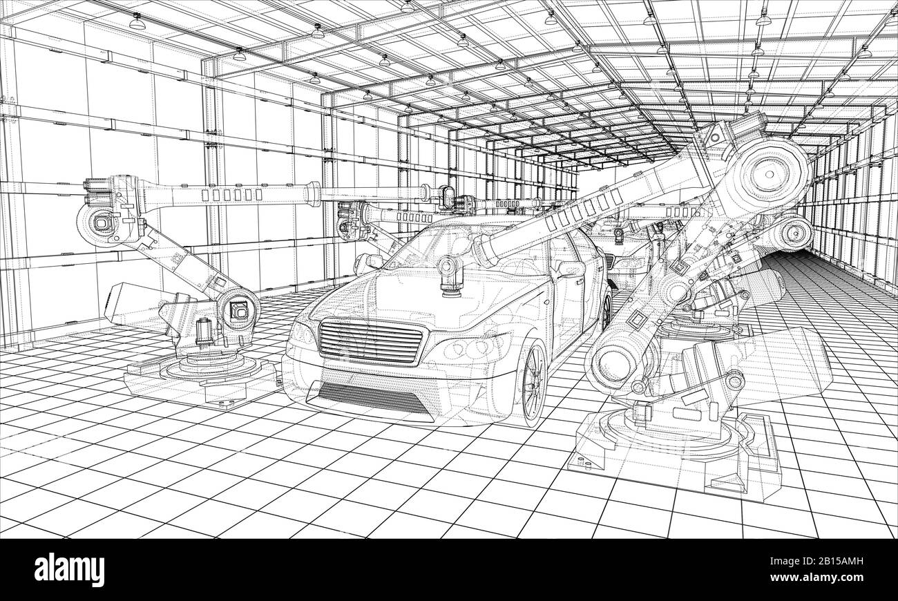 Assembly of motor vehicle. Robotic equipment makes Assembly of car ...