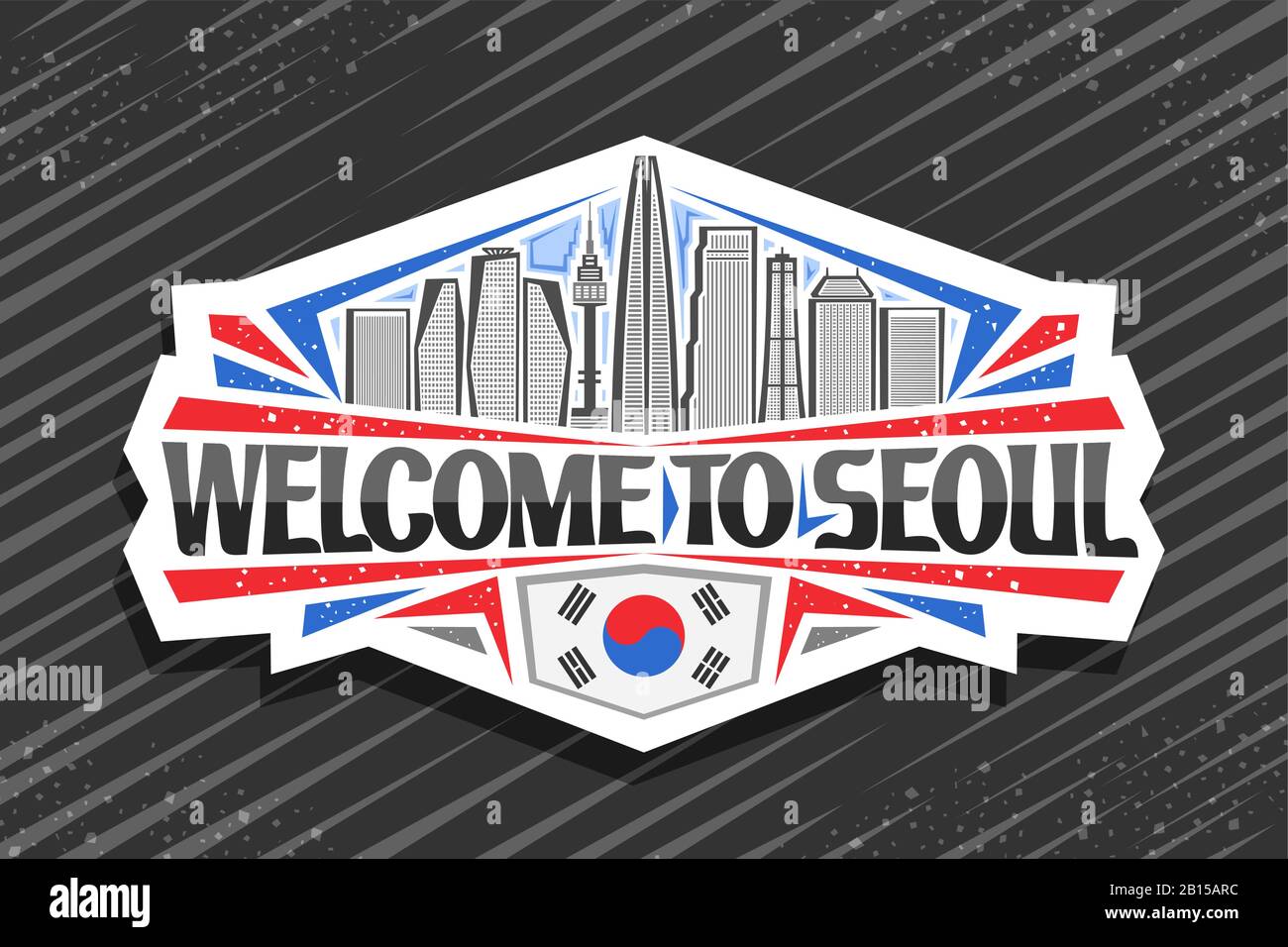 Vector logo for Seoul, white decorative signage with line illustration ...