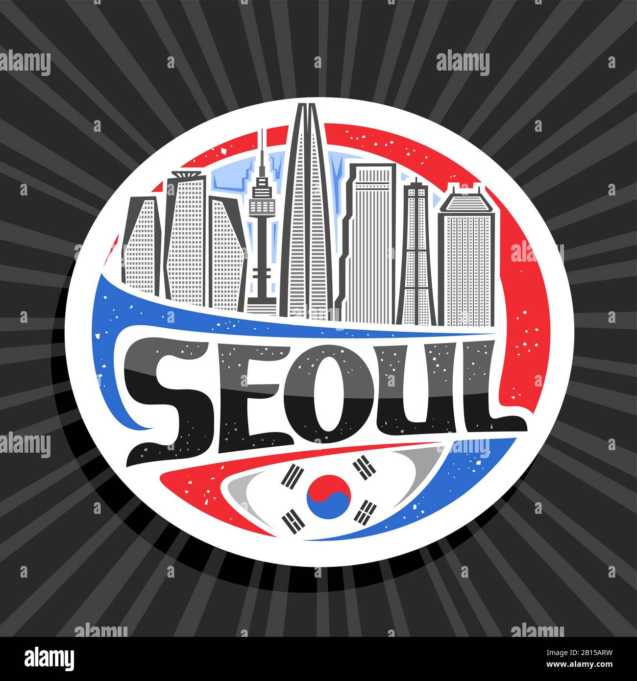 Vector logo for Seoul, white decorative circle badge with line ...